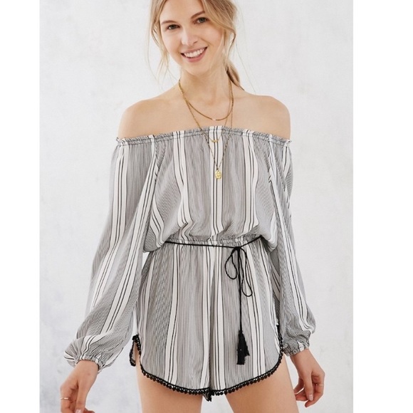 Ecote | Pants & Jumpsuits | Uo Ecote Black White Off Shoulder Stripe ...